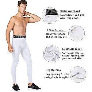 WRAGCFM Men's Compression Pants Workout Athletic Gym Leggings with Pockets Sports Yoga Running Baselayer Tights(White,XL)