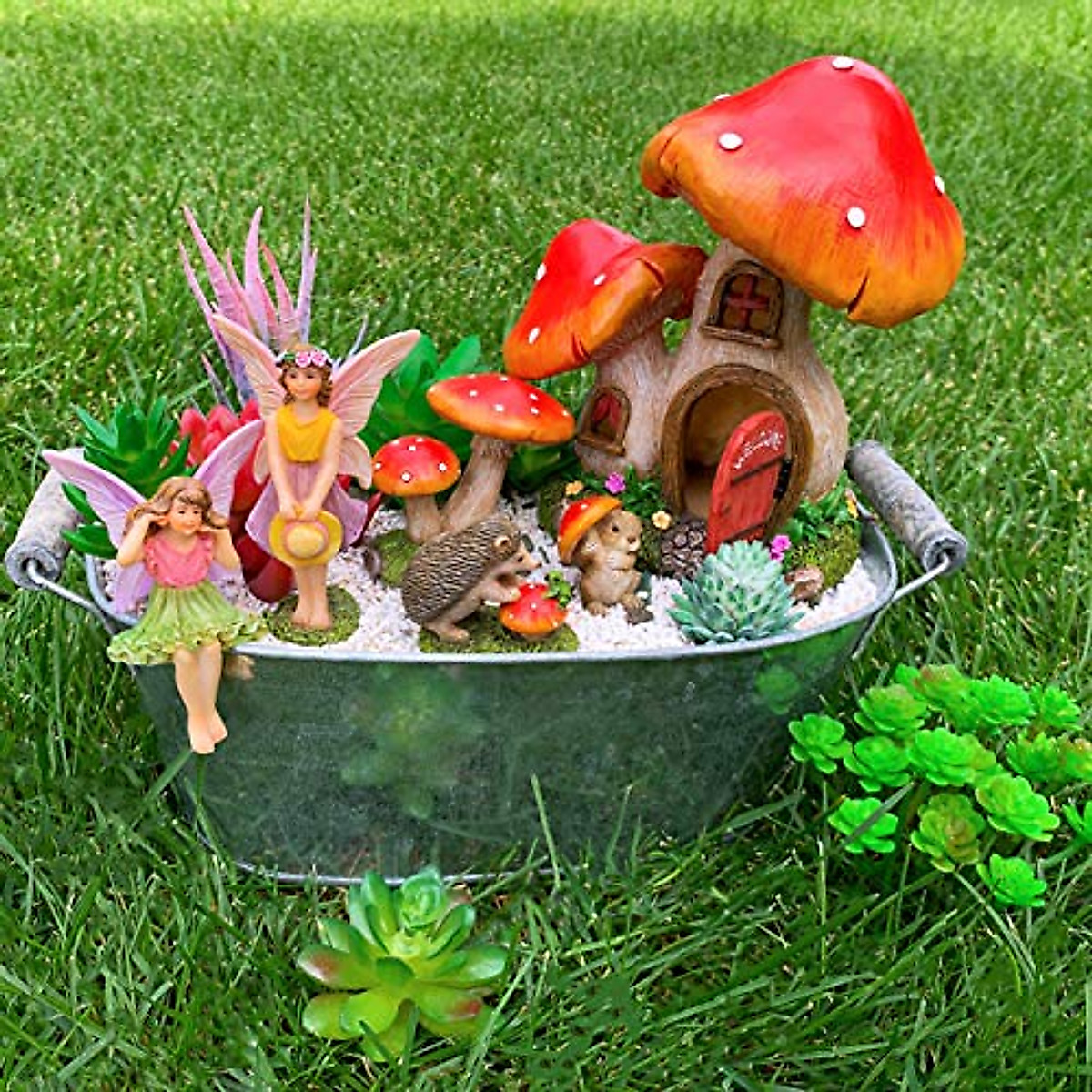 Mood Lab Fairy Garden - Mushroom House Set of 6 pcs - Miniature Figurines & Accessories Kit - for Outdoor or House Decor