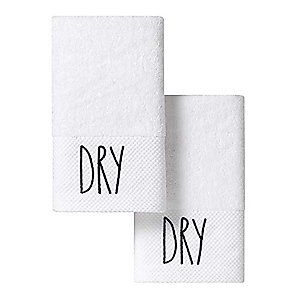 Rae Dunn Decorative Bathroom Hand Towels, Dry Embroidered Bathroom Towels Set of 2, White Guest Bath Hand Towels with Black Text (16" x 30" x 5")
