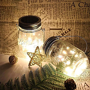 Casabits Decor Solar Mason Jar Lights, 2 Pack 10 LED Warm White - Hanging Solar Garden Lights - Solar LED Outdoor Lights for Patio or Garden – Beautiful Decorative Lights – Hanging Solar Garden Lights