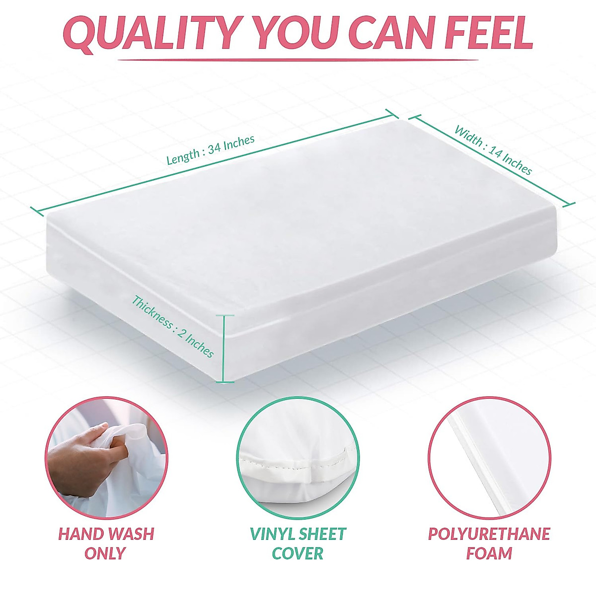 aBaby Baby Crib Mattresses - Square Shaped White Cradle Mattress with Waterproof Vinyl Cover – Durable & Breathable Crib Mattress (14" x 34")