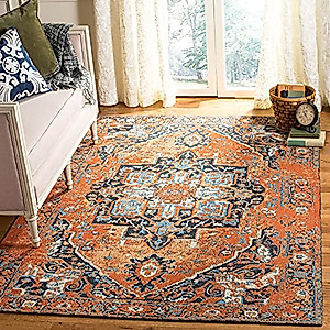 SAFAVIEH Classic Vintage Collection Area Rug - 5' x 8', Orange & Navy, Oriental Medallion Distressed Design, Non-Shedding & Easy Care, Ideal for High Traffic Areas in Living Room, Bedroom (CLV111P)