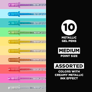 SAKURA Gelly Roll Metallic Gel Pens - Pens for Scrapbook, Journals, or Drawing - Colored Metallic Ink - Medium Line - 10 Pack