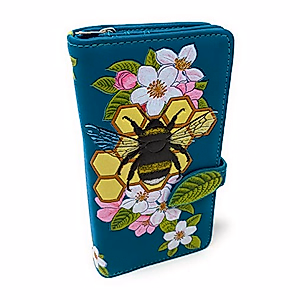 Shag Wear Large Women's Animal Wallet Vegan Leather 7" (Bumblebee Tattoo Teal)