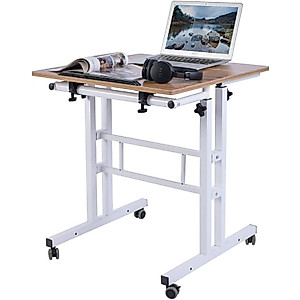 AIZ Mobile Standing Desk, Adjustable Computer Desk Rolling Laptop Cart on Wheels Home Office Computer Workstation, Portable Laptop Stand for Small Spaces Tall Table for Standing or Sitting, Oak