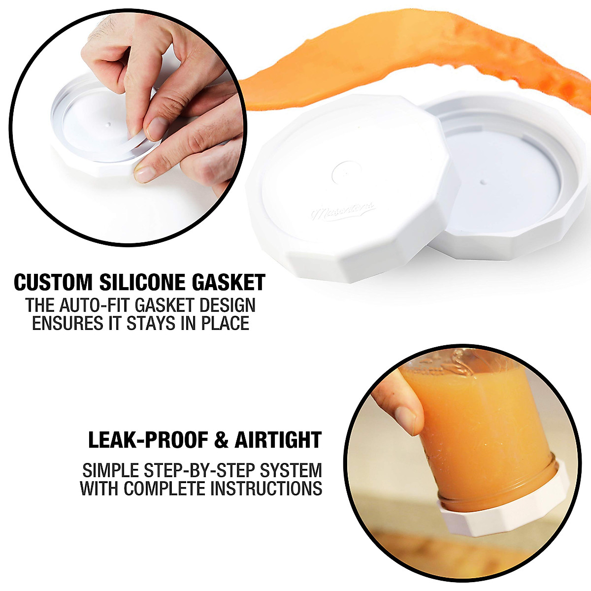 Masontops Tough Tops - Ball Wide Mouth Mason Jar Lids Plastic Leakproof - BPA-Free White Plastic Mason Jar Lids - Reusable Dry Canning Lids fit Ball Jars (Ball Mason Jars not included)