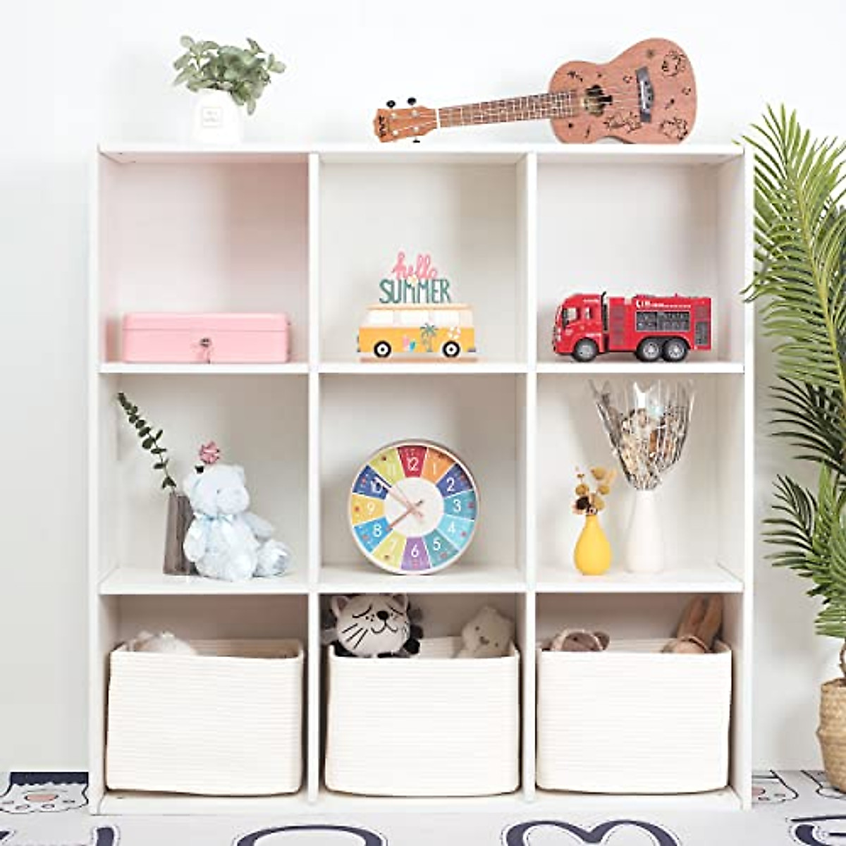 MINTWOOD Design 3-Pack Storage Baskets for Shelves, Playroom and Classroom Storage Basket, Book Basket, Decorative Storage Cube Bins, Woven Closet Organizers, Baby Nursery Baskets, Creamy White