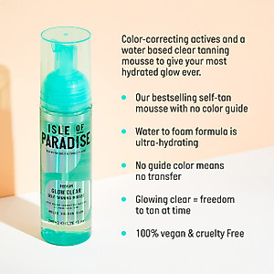 Isle of Paradise Glow Clear Self-Tanning Mousse, Medium (Golden Glow) - Red Cancelling and Color Correcting Tanning Foam, Vegan and Cruelty Free, 6.76 Fl Oz