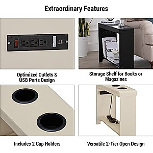 Jade Modern Nightstand with Charging Station | End Table with USB Ports & Outlets | Narrow Side Table for Bedroom & Living Room - Espresso