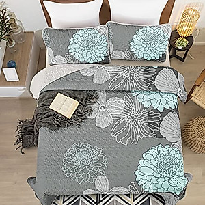 Green Floral Pattern Quilt Set California King Size - 3 Pieces Quilt Coverlet Elegant Bohemian Bedspread with 2 Pillowcases Soft Lightweight Microfiber Bedding Quilt Set for Adults (Green,106"x94")