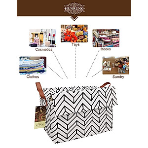 HUNRUNG Storage Boxes with Lids Rectangle/Square Storage Bins，Storage Basket Cute Canvas Organizer Bin for Pet/Children Toys, Books, Clothes Perfect for Rooms/Playroom/Shelves（Rec-Geometry-with lid）