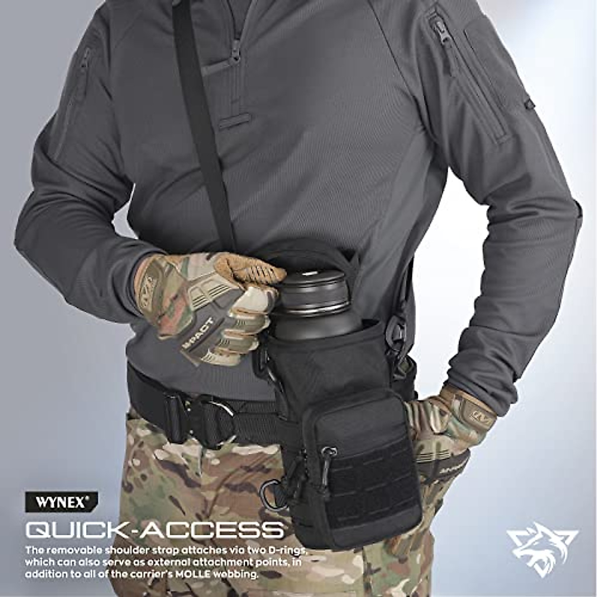 WYNEX Molle Water Bottle Holder, Tactical Water Bottle Carrier Bag of Laser-Cut Design Hydration Pouch with Shoulder Strap Fits Up to 32 oz