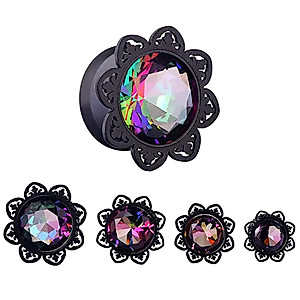 Qmcandy 2pcs 0g-1" Stainless Steel Lotus Edge Crystal Ear Gauges Piercing 0g