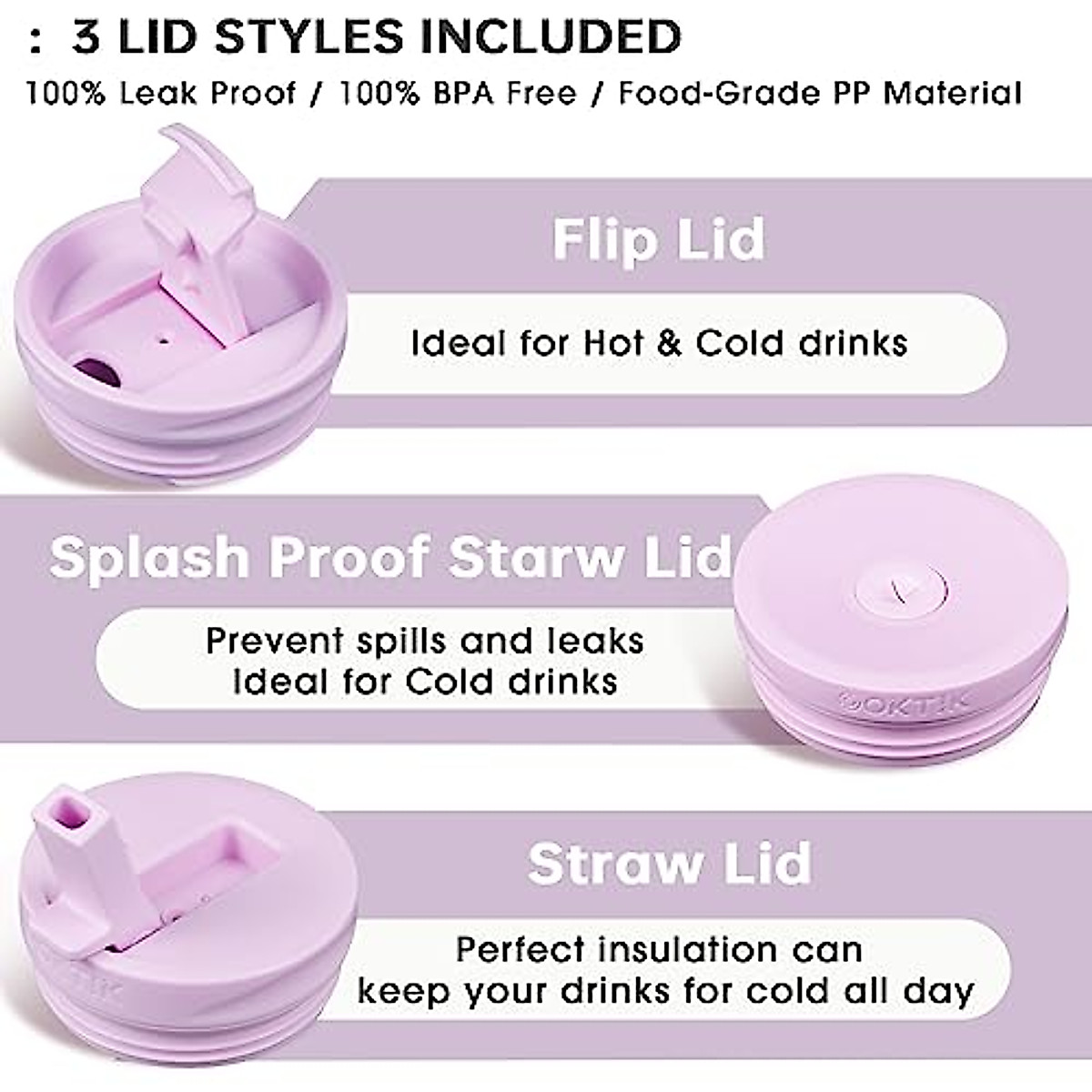 COKTIK 40 oz Tumbler with Handle and Straw, 3 Lids (Straw/Flip), Stainless Steel Vacuum Insulated Cup, 40 Ounce Travel Mug,Cupholder Friendly,Keeps Water Cold,Easy to Clean(Lilac)