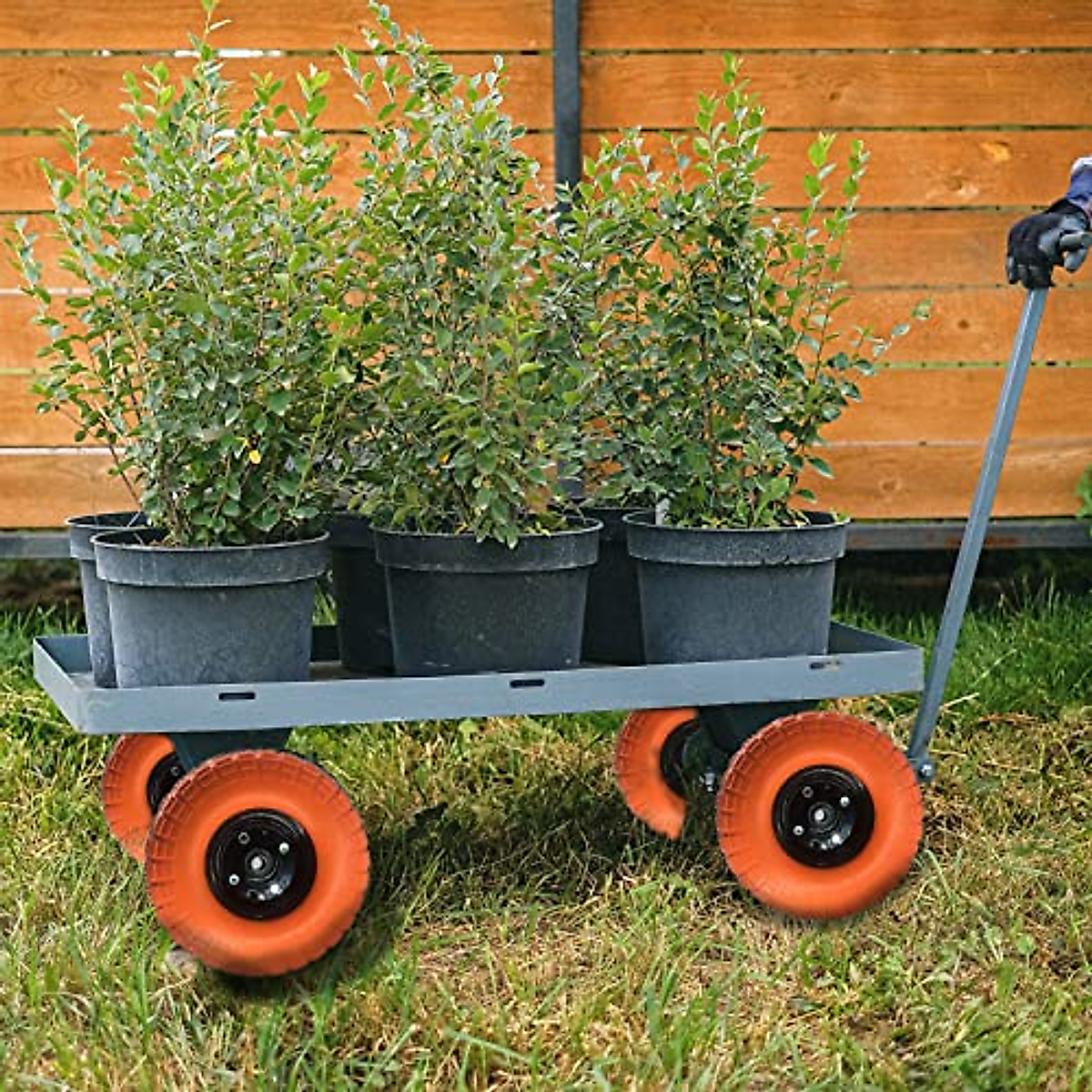 4.10/3.50-4 tire and Wheel Flat Free,10" Solid Tire Wheel with 5/8" Bearings,2.1" Offset Hub,for Gorilla Cart,Garden Carts,Dolly,Trolley,Dump Cart,Hand Truck/Wheelbarrow/Garden Wagon (2 Pack-Orange)