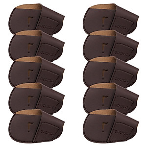 GOCHSS I Golf Iron Headcovers 10pcs PU Fit Both Right-Handed Clubs Golf Club Protector for Titleist Callaway Ping Taylormade Fit More Brands Golf Iron. (Brown)