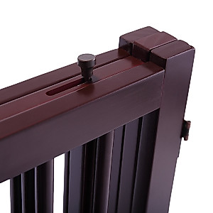 Pet Gate Wooden Dog Gate for Doorways, Stairs or House – Freestanding, Folding, Accordion Style, Wooden Indoor Dog Fence (24inch Height, Coffee Brown)
