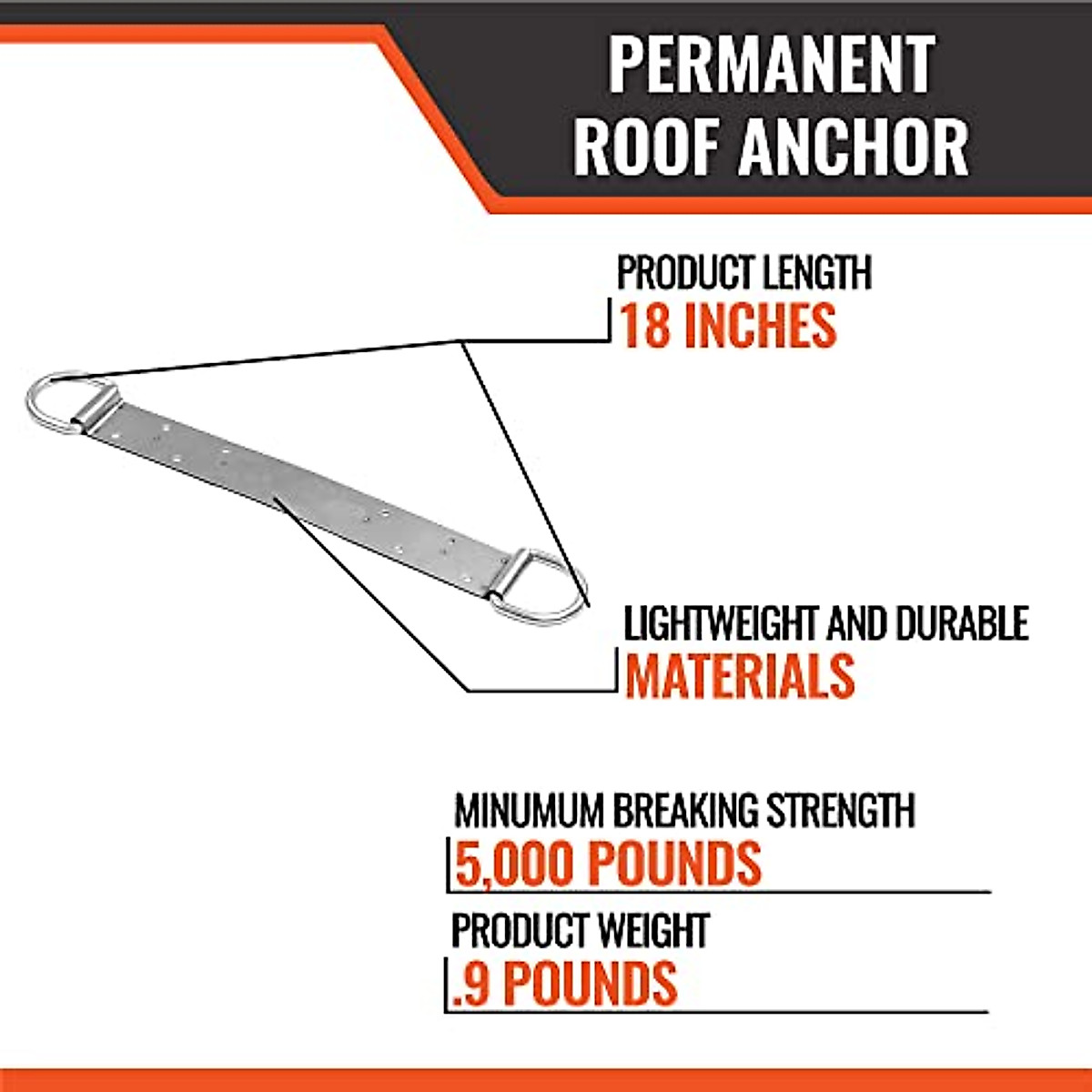 Malta Dynamics 18" Dual D-Ring Permanent Roof Anchor, Easy Installation with Included Fasteners (1)