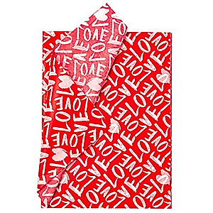 LeZakaa 60 Sheets Tissue Paper Bulk & 30 Pcs Lip Print Gift Sticker -"Love" Lettering Design for Valentine's Day (13.8 inch x 19.7 inch)