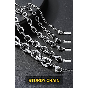 Cable Necklace Men's 7mm 28 inch Necklace 316L Stainless Steel Thick Rolo Chain