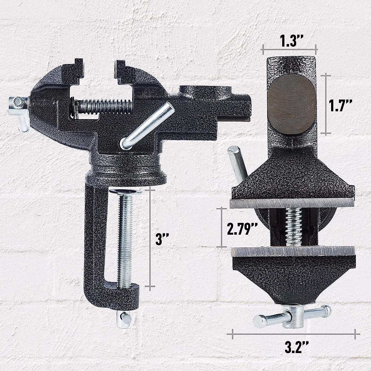 Table Vise or Bench Vise Universal, 360° Swivel Clamp-On Vise Portable Home Vice 3.2'' for Woodworking, Cutting Conduit, Drilling, Metalworking