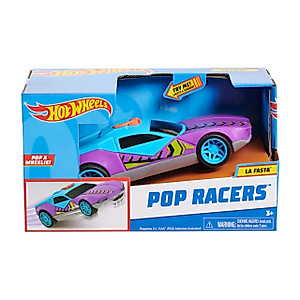 Just Play Hot Wheels Pop Racers Car La Fasta Toy Vehicle, 7-Inch Purple Motorized Toy Car, Lights, Sounds, Pops Wheelies, Kids Toys for Ages 3 Up