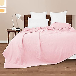 BOUTIQUO 100% Cotton Bed Blanket, Breathable Thermal Blanket Full - Queen Size, Soft Honeycomb Waffle Blanket 90"x90", Cotton Bed Blanket, Perfect for Layering Any Bed for All Season, Pink