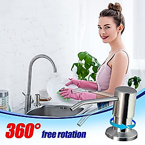 ZBOLI Built in Soap Dispenser for Kitchen Sink Stainless Steel,Mount to Counter Lotion or Dish Soap Dispenser,Brushed Nickel,Refill from The Top,with 10OZ Liquid Bottle