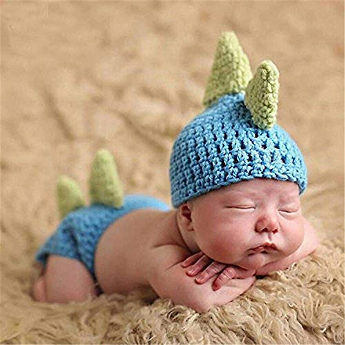 LERORO Newborn Crochet Knitted Outfit Dinosaur Hat/Pants Photography Props Costume Set (0-12 Months)