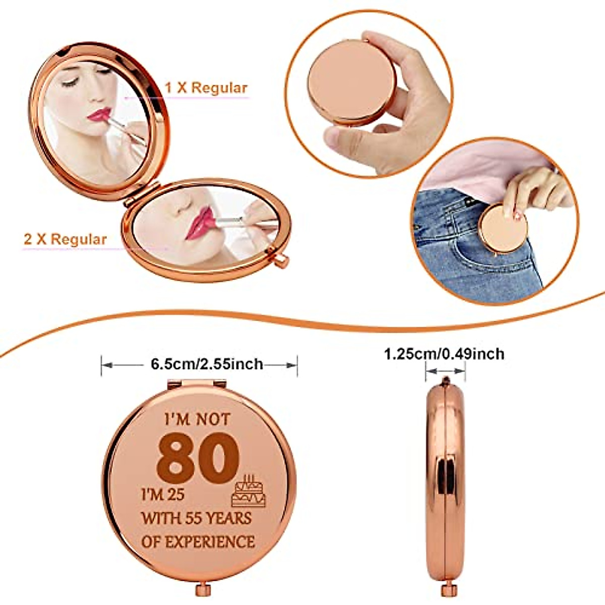 Funny 80th Birthday Gift Makeup Bag 80th Birthday Gifts for Women Grandma Mom Turning 80 Years Old Pocket Makeup Mirror Eighty Years Old Birthday Gifts Cosmetic Bag for Wife Aunt Sister Friend