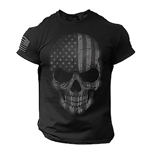 Rogue Style USA Flag Skull T-Shirt for Man - Biker Gym 4th July Tee (XL)