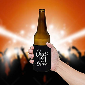 Finally 21 Cheers to 21 Years Birthday Can Sleeve Cooler Insulated Drink Coozies Soda Beer Hugger Coolies (Black, 13)