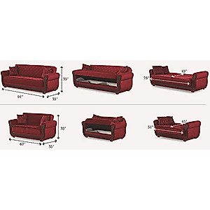 Beyan Signature Empire Furniture USA Park Ave Collection Convertible Sofa Bed with Storage Space and Includes 2 Pillows, Red