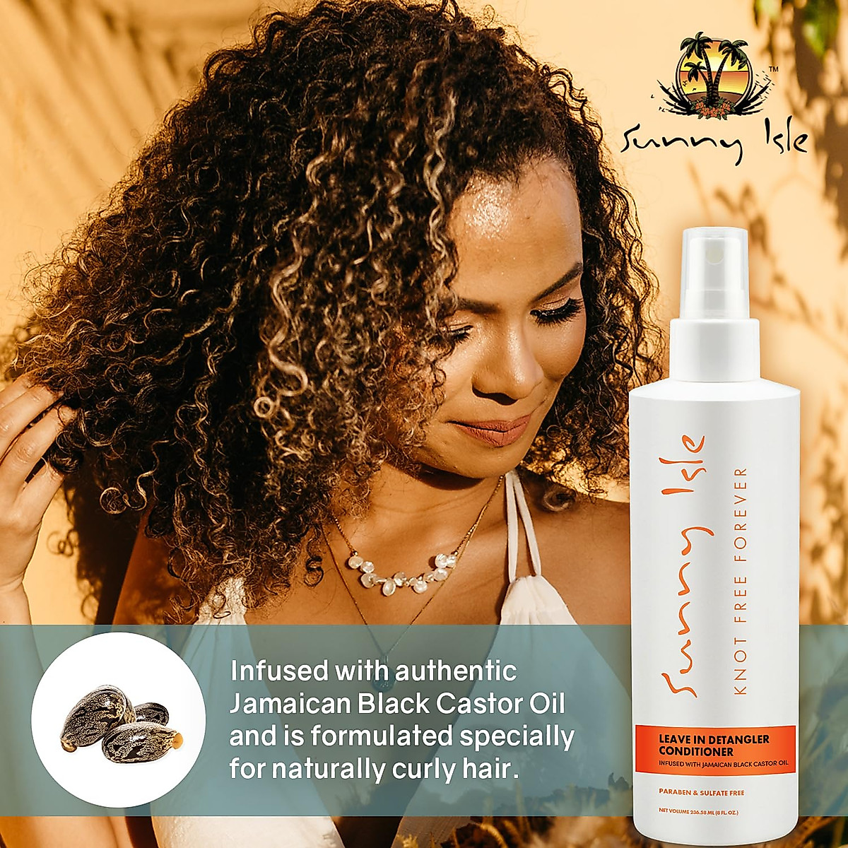 Sunny Isle Jamaican Black Castor Oil Knot Free Forever Leave-In Detangler & Conditioner 8oz (Pack of 2) | Moisturizes & Stimulates Hair Growth | Eliminates Frizz | Men & Women