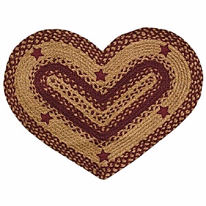 1 Pc of 30" Heart Shaped Rug Throw Mat Braided Jute Appliqué Stars Primitive Farmhouse