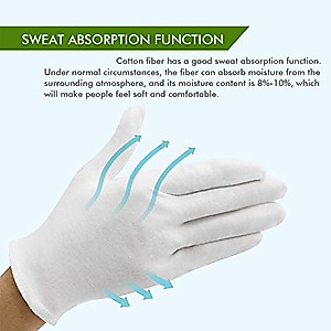 GRIMSON 6Pairs Large Size White Cotton Gloves Thickened Stretchable Glove for Coin Jewelry Silver Inspection