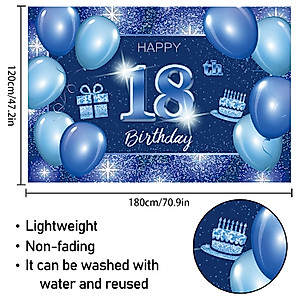 Happy 17th Birthday Backdrop Banner Decor Blue – Dot Glitter Sparkle 17 Years Old Birthday party Theme Decorations for Boys Girls Supplies