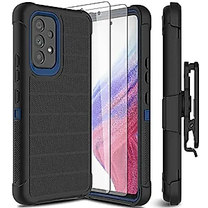 Leptech for Samsung Galaxy A53 5G Phone Case with Glass Screen Protector, [Holster Series] Belt Clip Protective Hard Tough Full Heavy Duty Rugged Military Shockproof Armor Cell Phone Cover (Black)