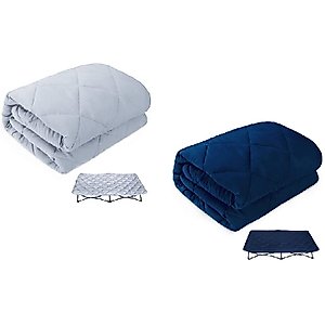 2 Pack, Sheet for Regalo My Cot Portable Toddler Bed, Joovy Travel Cot (Sheet Only, Bed not Included), Soft Child Travel Cot Padded Cover, Navy & Grey