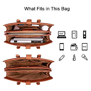 ECOSUSI Laptop Tote Bag for Women Fits Up to 15.6 Inch PU Leather Briefcase Office Handbags Large Capacity with 3 Divided Compartments