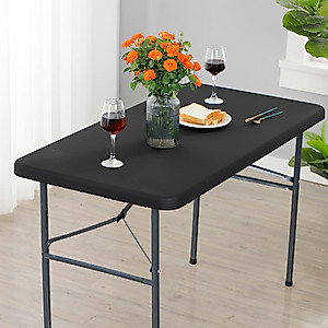 NEWISHER 2 Pack Fitted Tablecloth Rectangle 4ft Elastic Edge Spandex Table Top Cover for Picnic Outdoor Camping Park Patio Black 23 x 48 inch