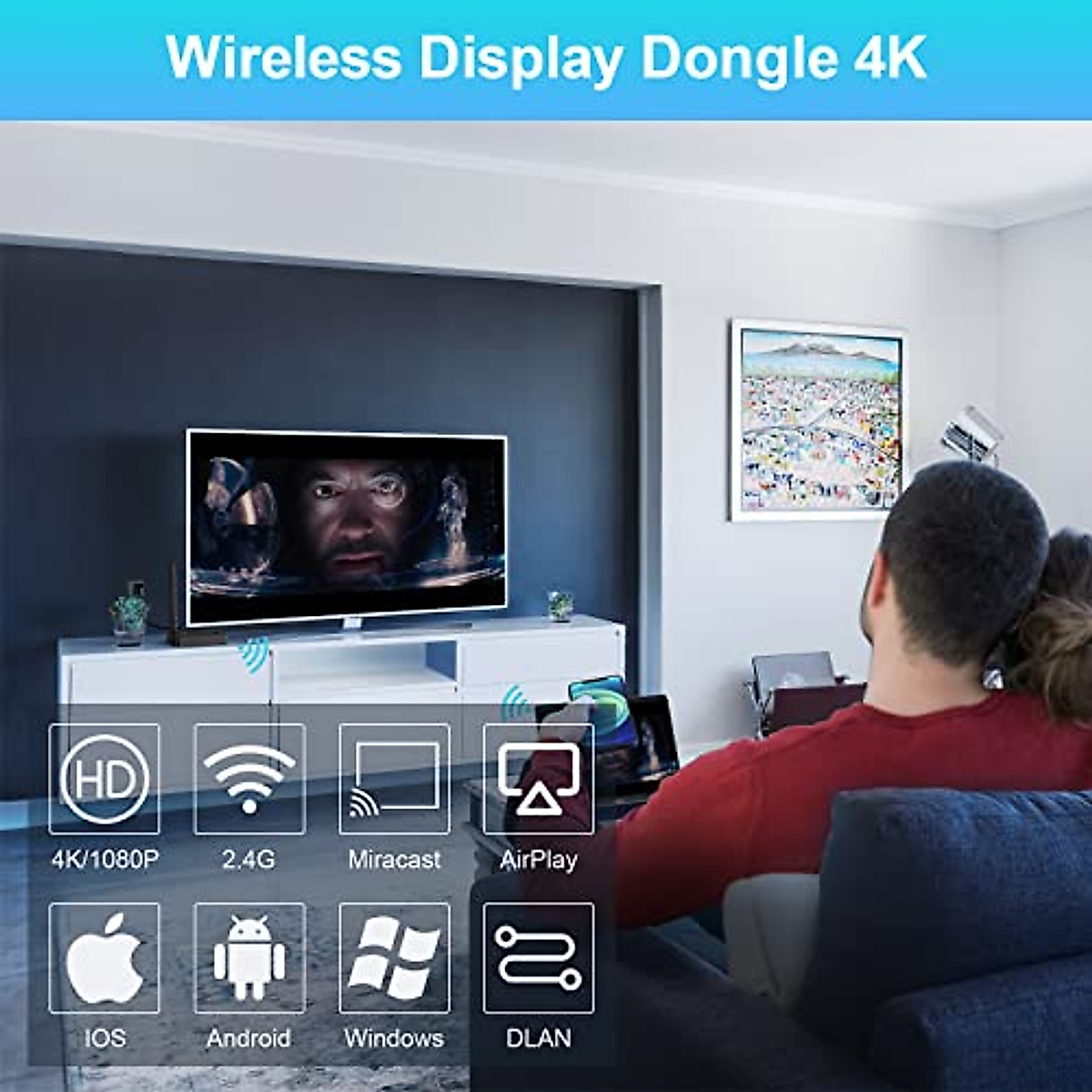 SUNPUPA Wireless HDMI Display Adapter dongle, 4K 60Hz Real-time Transmission, No Setup or APP Required, Compatible with iOS, Android, Windows and MacOS