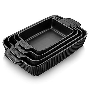 vancasso Forte 4-Piece Stoneware Baking Dish Set - Rectangular Casserole and Lasagna Pans with Handles, Deep Oven-Safe Bakeware for Cooking, Black