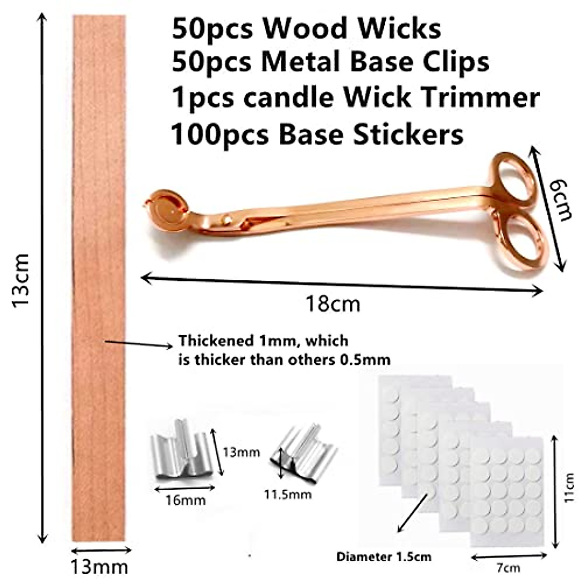 100Pcs Wood Wicks for Candles, Wood Candle Wicks Natural Wooden Candle Wicks with Candle Wick Trimmer Smokeless Crackling Wooden Candle Wicks for Candle Making DIY Craft Thickened 5.1 x 0.5x0.04inch