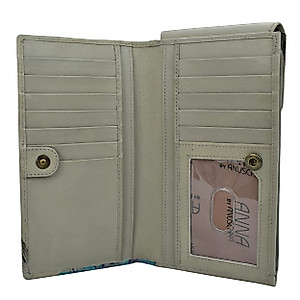 Anna by Anuchka Women's Hand-Painted Genuine Leather Phone Wallet Organizer Crossbody - Peacock Bliss Taupe