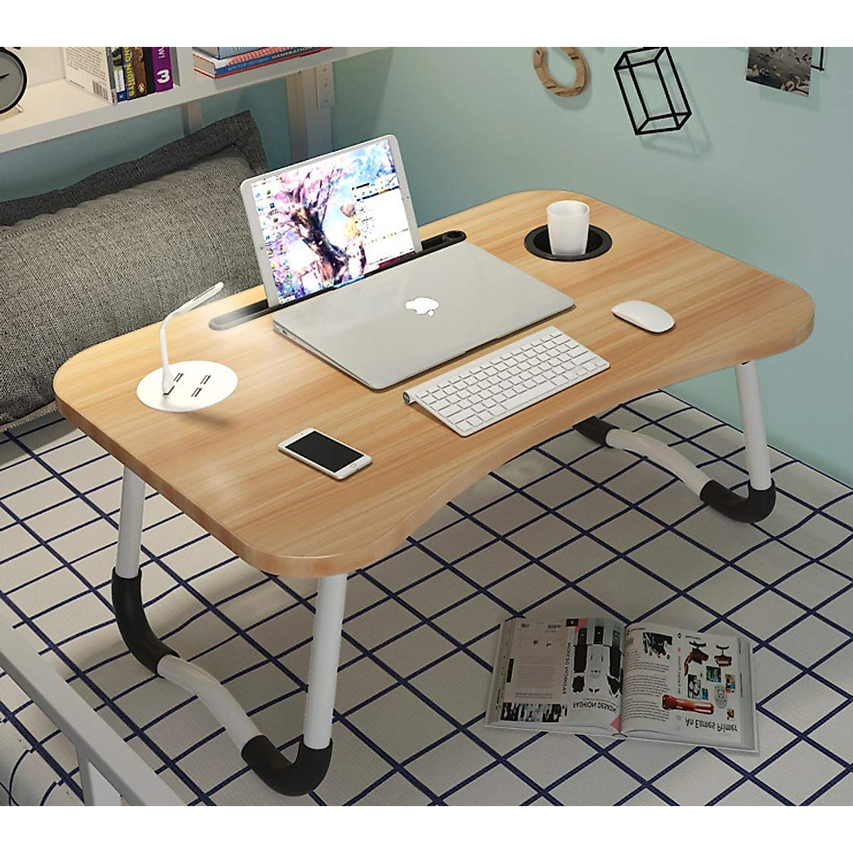 Laptop Desk Foldable Laptop Table Portable Laptop Bed Tray Table Notebook Stand Reading Holder with The Cup Slot for Eating Breakfast,Reading,Watching Movie on Bed/Couch (Burlywood)