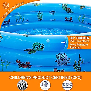 AsterOutdoor Kids Inflatable Swimming Pool 3 Rings Round Pools Baby Ball Pit Paddling Pool for Toddler/Kiddie/Girl/Boy, Indoor&Outdoor Water Game Play Center for Garden, Blue, 59" x 16"