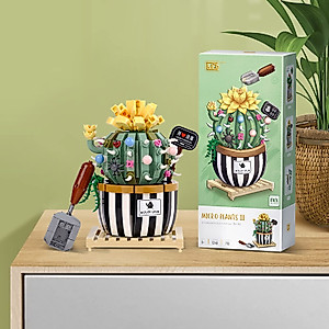 MEIEST Mini Bulbous Cactus Bonsai Building Blocks Set,Creative DIY Unique Decoration Home,Artificial Flowers Bouquet Plant Construction Building Bricks Toy for Kids Adult (Cactus-2)