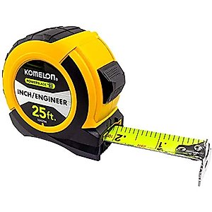 Komelon 52425IE; 25' x 1.06" Powerblade II" Engineer Tape Measure; Yellow/Black