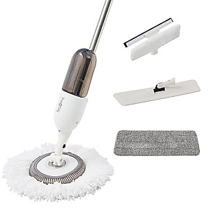 True & Tidy Clean Everywhere Spray Mop Kit Premium Floor Spray Mop - Includes Flat Mop Head, Round Mop Head, Squeegee Mop Head, Refill with Any Cleaning Solution, Machine Washable Mop Pads